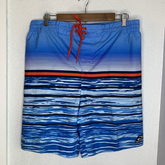 Laguna B | Swim | Laguna Blue White Orange Stripe Swim Suit Trunks ...